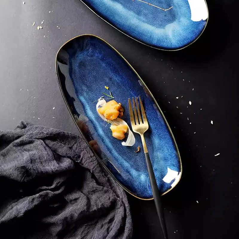 Alibaba.com: Blue Kiln Reactive Glaze Oval Sushi Ceramic Plate 12/14 ...
