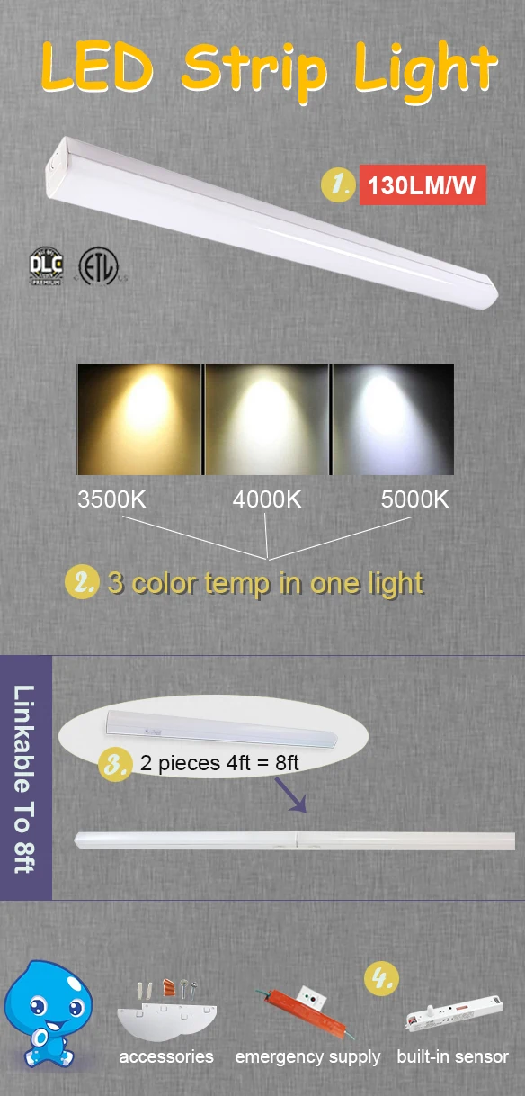 ETL DLC Premium Linear Led Batten Strip Light Fixture Tube With 3CCT ...