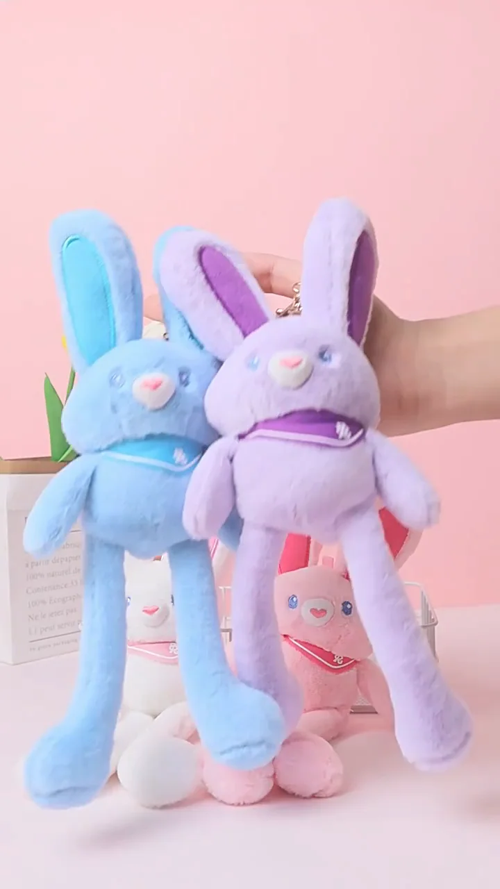 Hot Sell Stuffed Plush Purple Bunny Pull Long Ear Doll Toy Keyring High ...