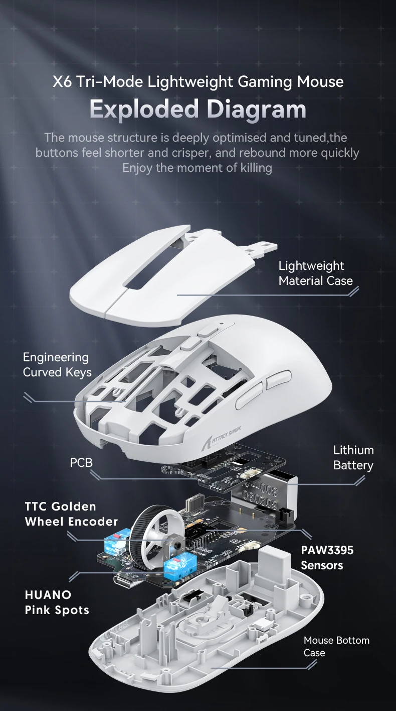 Attack Shark X6 Mouse - Lightweight E-Sports Wireless Gaming Mouse