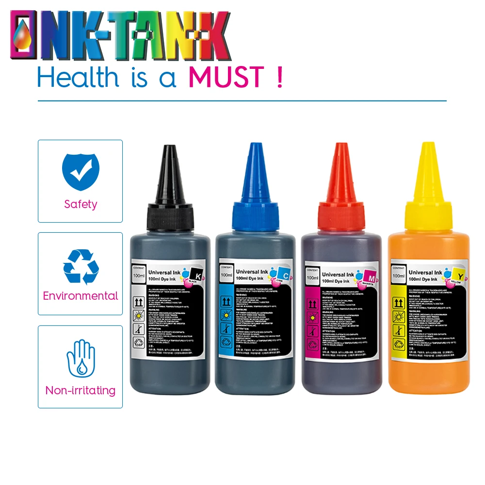 INK-TANK 100ML High Quality Universal Bulk Dye Ink for Epson, HP, and Canon