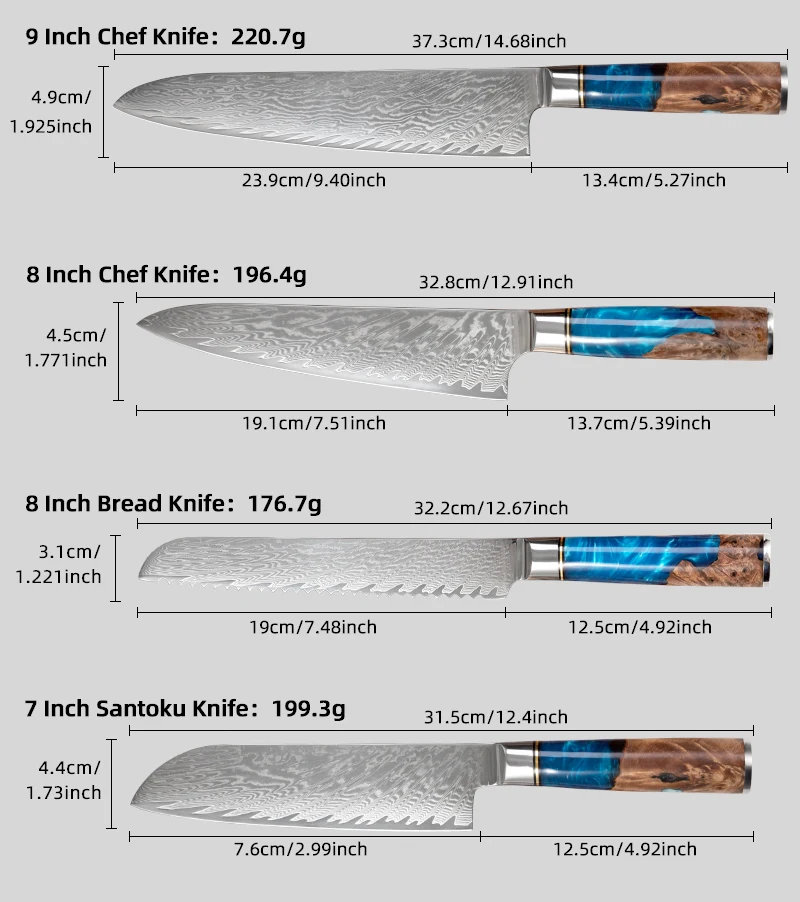 8 Inch 67 Layers Damascus High Carbon Steel Cake Knife Blades Serrated ...