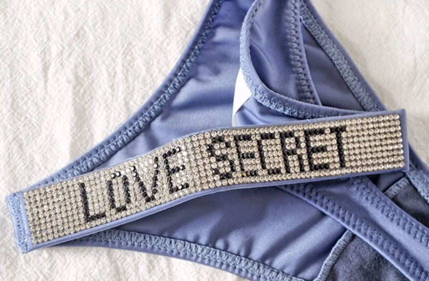Custom Diamond Logo Underwear Luxury Ladies Tanga Mujer G-string Satin ...