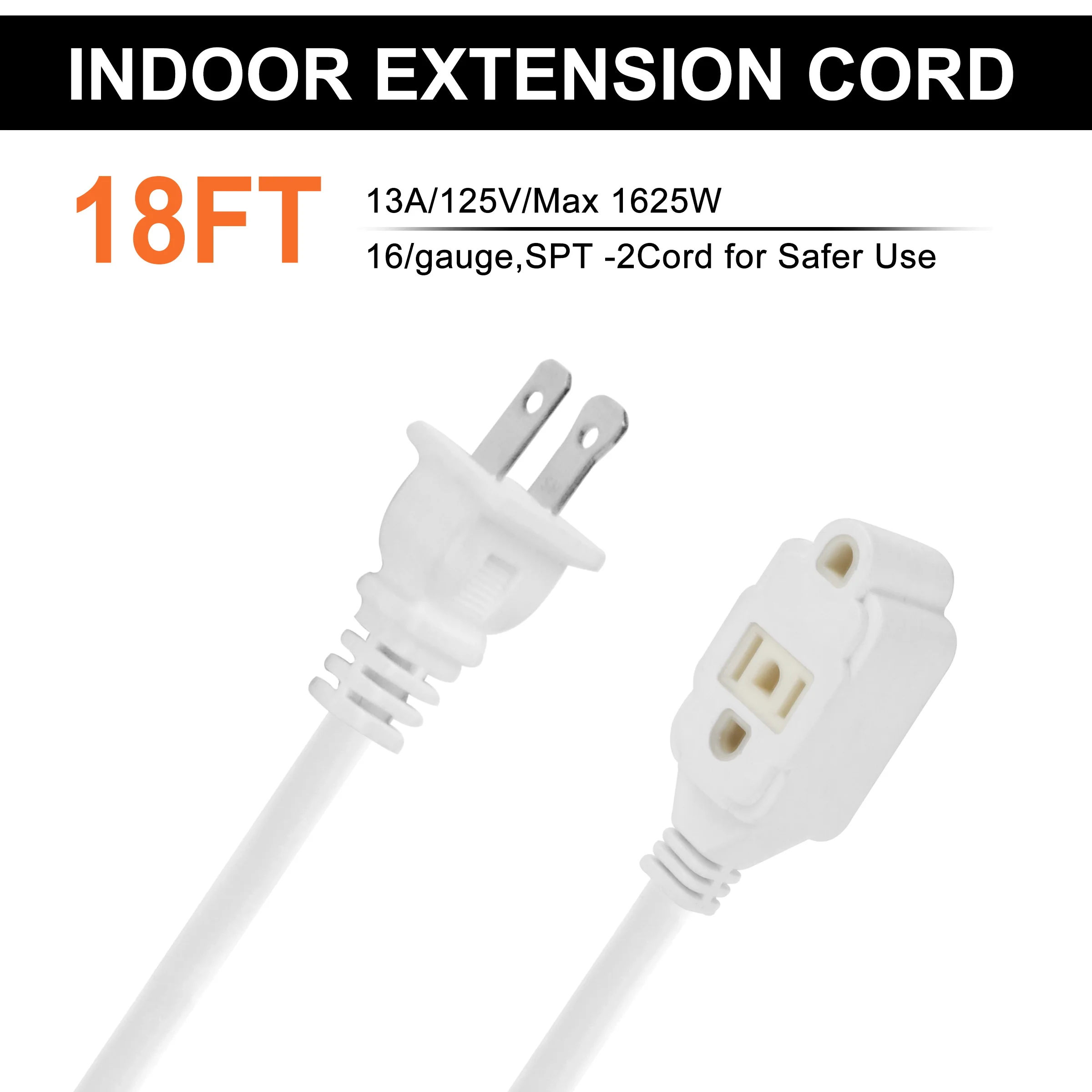 Hot Sale White US Extension Cord 18FT Custom American Extension Cord ...