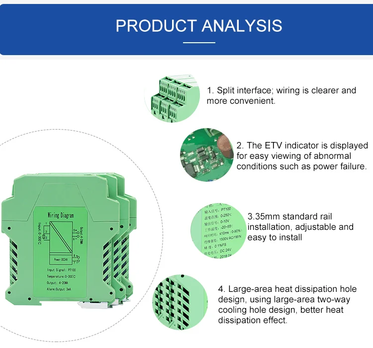 DIN Rail Mounted Temperature Converter - PT100 RTD Transmitter
