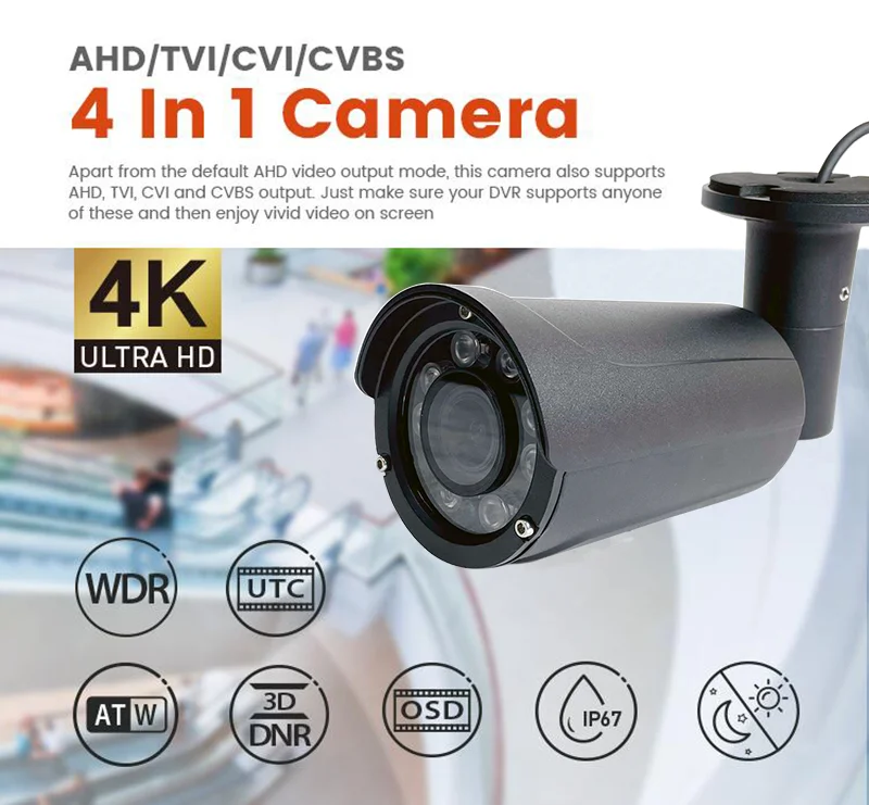 Outdoor 4K Security Camera - UHD 8MP Hybrid Bullet Camera