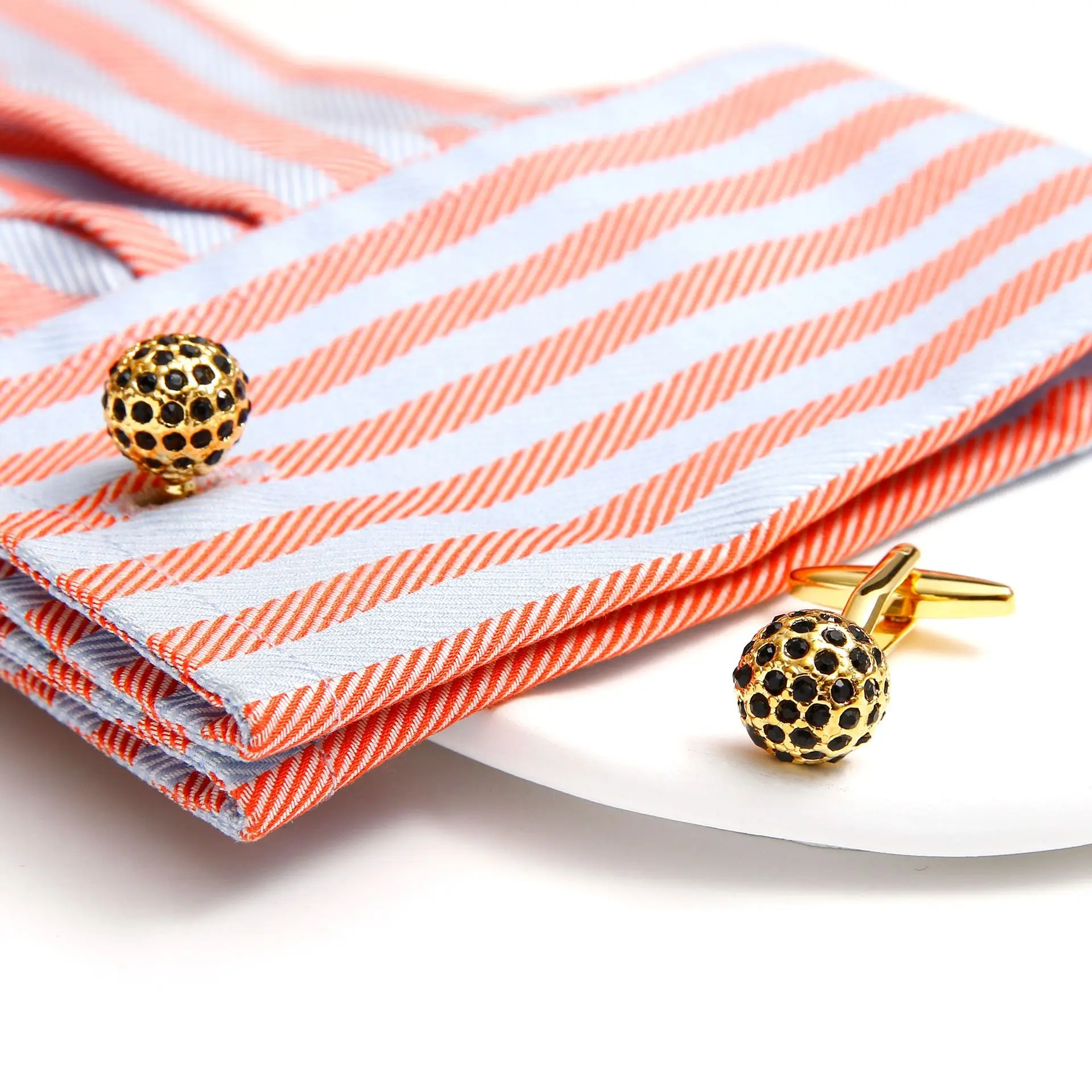 Cufflinks for Men Luxury Black Crystal Golden Ball Button French Casual ...
