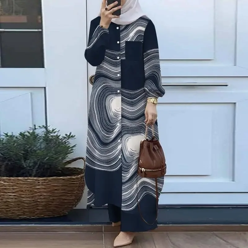 Plus Size Women Vintage Floral Printed Muslim Abaya Sets
