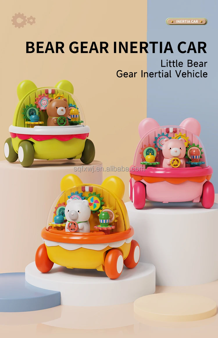 Friction Funny Cartoon Bear Car Gear Set Cheap Plastic Transparency ...