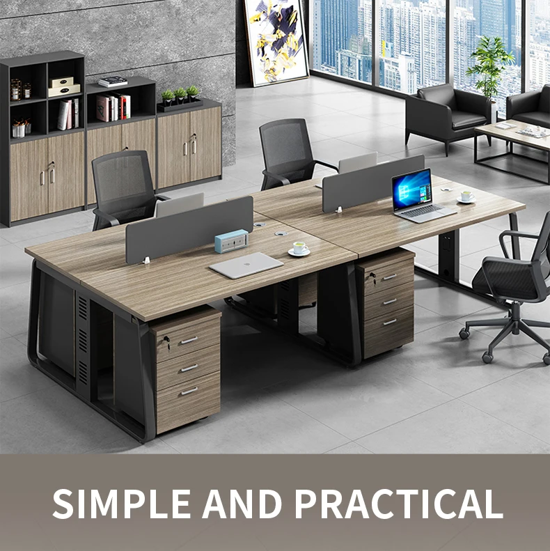 Zitai Modern Office Stainless Steel Leg Wood 4 Person Computer Cubicle ...