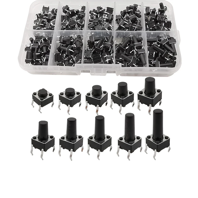 100/200pcs 10 Kinds 6x6 Micro Tact Tactile Push Button 4.3mm-13mm Dip 4 ...