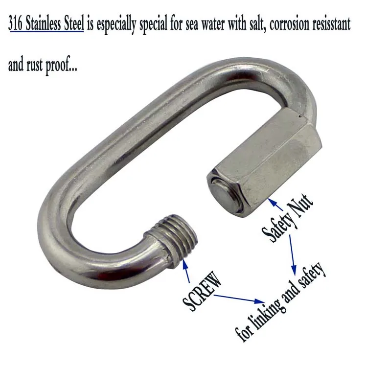 M6 M8 M10 Stainless Steel 304 Quick Link Marine Oval Thread Carabiner ...