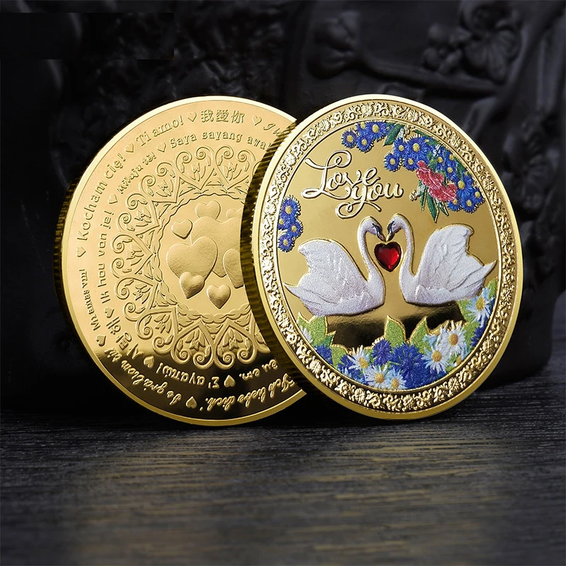 Swan Love Commemorative Coin - Pure Romantic Diamond Heart