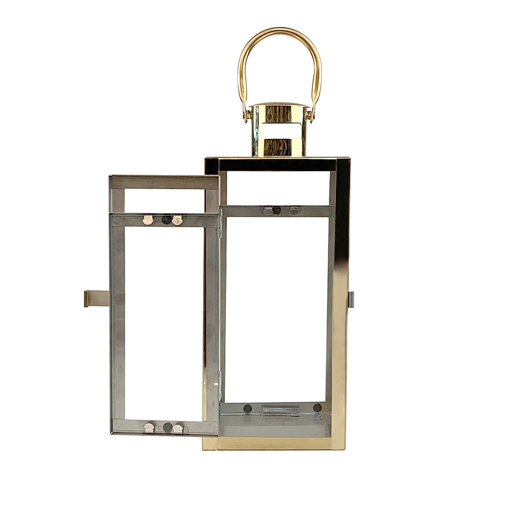 Set of 3 Gold Stainless Steel Metal Outdoor Floor Lanterns