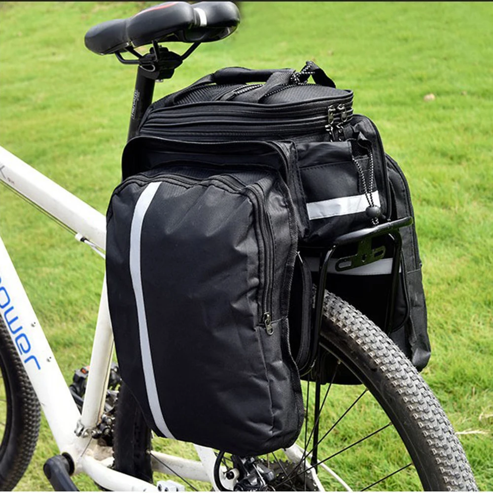 Rainproof Canvas Bike Rear Rack Bag with Waterproof Cover & Shoulder Strap