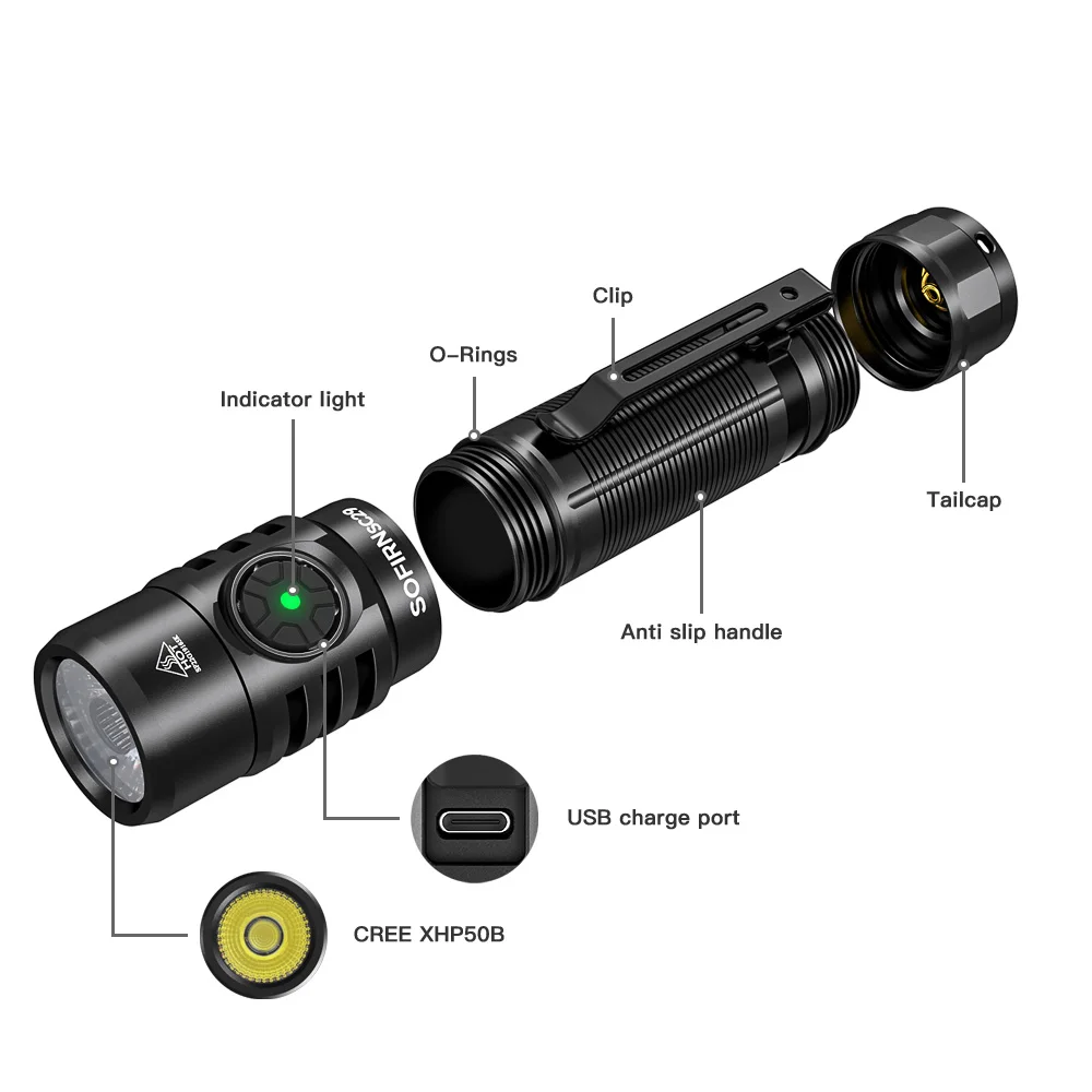 Sofirn 3000lm Xhp50b Led Type-c Rechargeable Flashlight Powerful 21700 ...