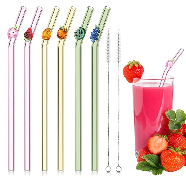 Handmade High Borosilicate Food Safe Glass Reusable Straws Set Flower ...