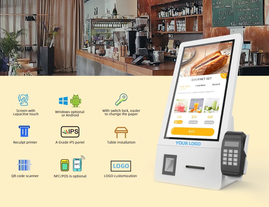 Android Digital Touch Screen Kiosk for Self-Service Ordering