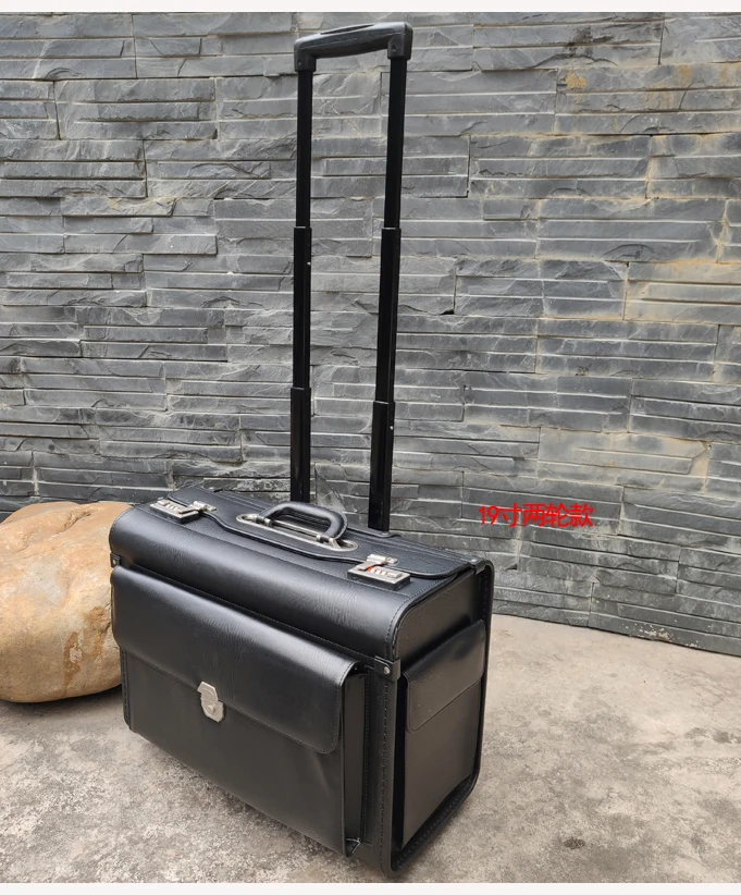 New Design PU Portable Pilot Trolley Bag Carry on Boarding Pilot ...