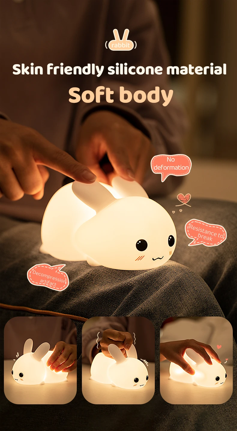 Mini Lovely Rechargeable LED Night Light for Kids - Bunny Lamp
