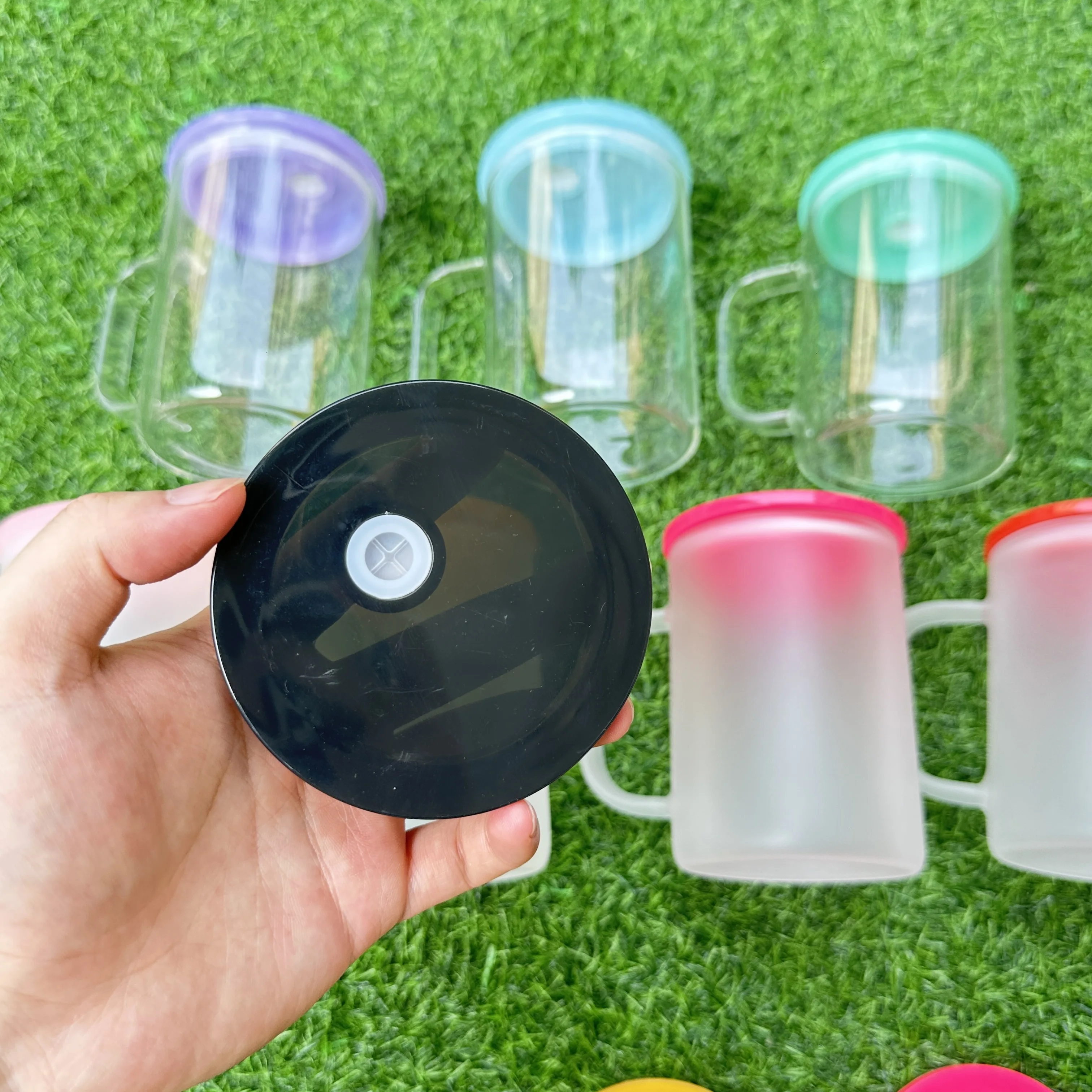 Factory Wholesale 17oz Glass Jar Mugs Colorful Plastic Lid 17oz Glass ...