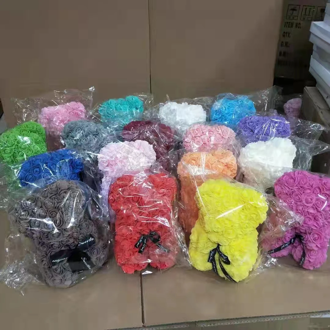 Wholesale 40cm Artificial Flower Rose Bear Flower Bear Gift Box Multi ...