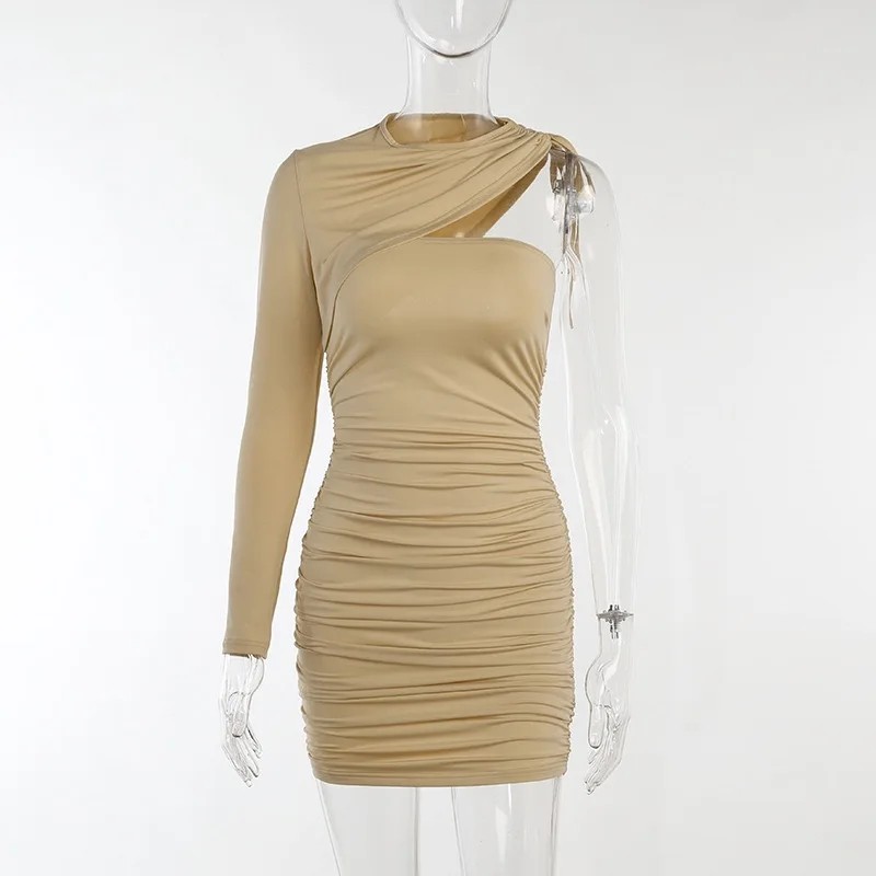 Asymmetrical Dress Women One Side Sleeve Crossing Front Drawstring Sexy ...