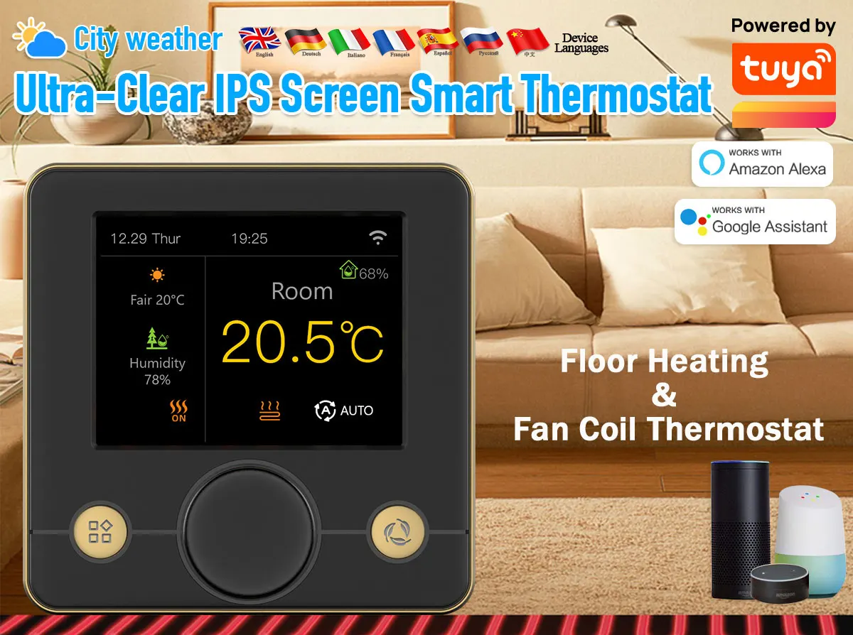 Thermostat Modbus RS485 Fan Coil Unit Wifi Tuya Auto Programmable Room ...