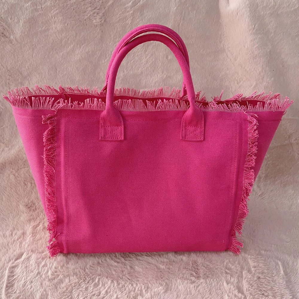 Smile Face Heavy Canvas Fringe Summer Beach Bag Shopping Pool Tote