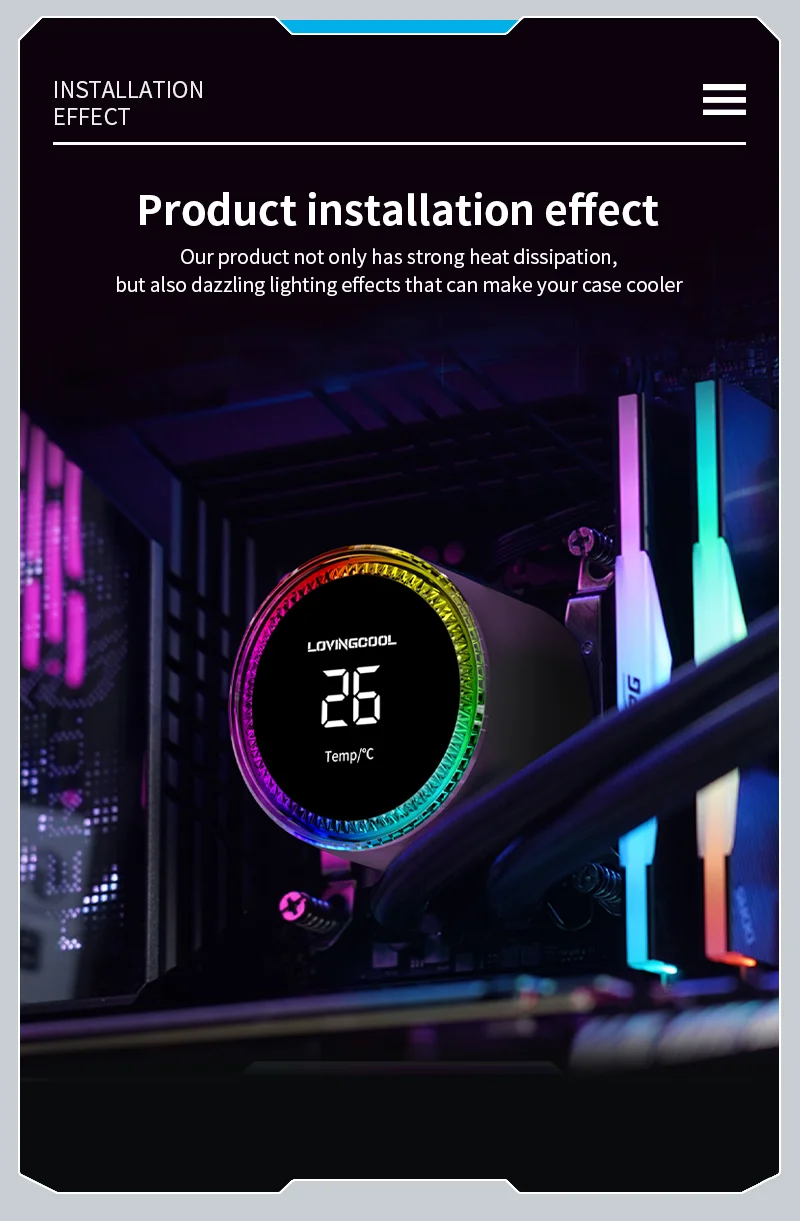Lovingcool Liquid CPU Cooler with Real Time TEMP Display & 360mm ARGB ...