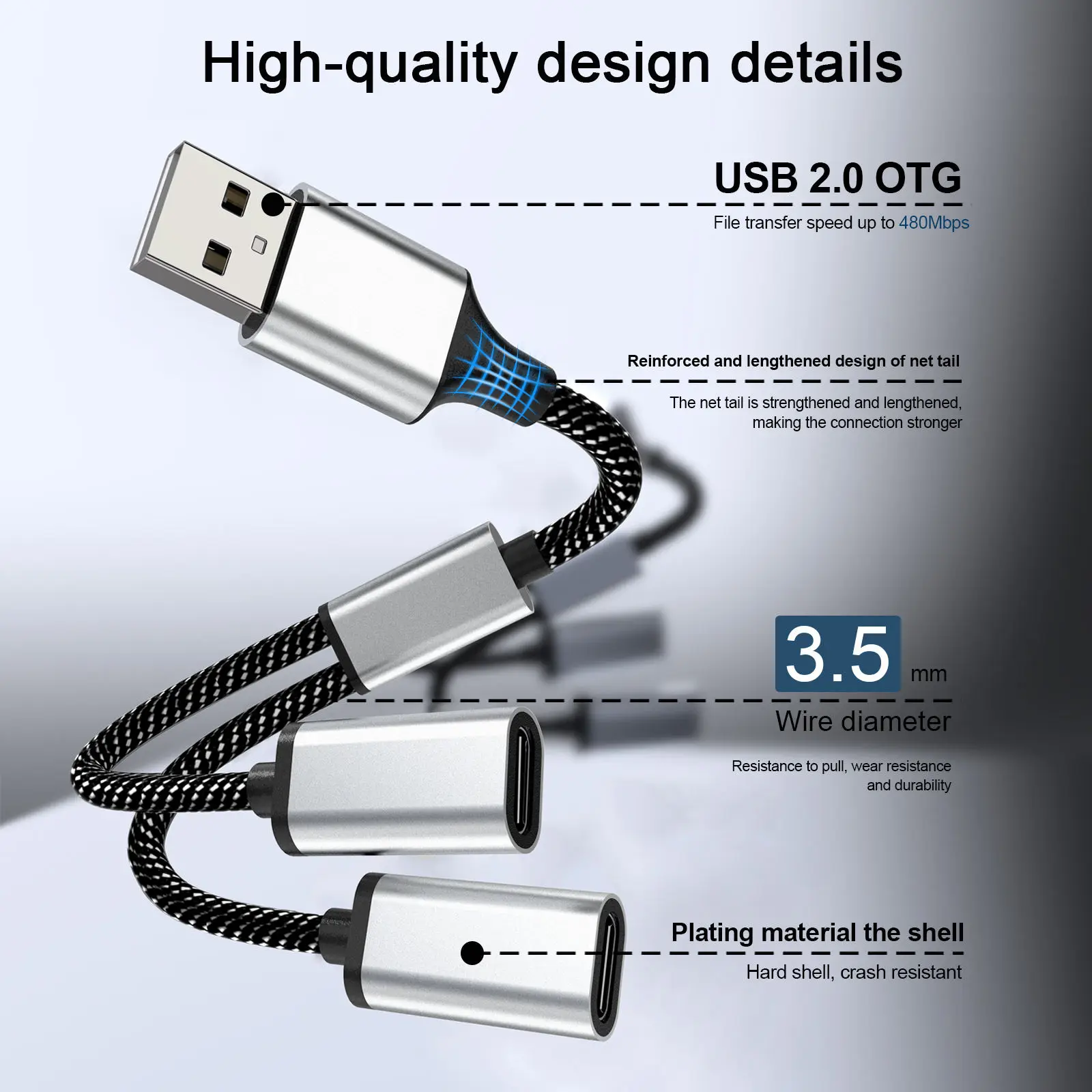 USB to Type C Splitter Y Cable Adapter PD and Audio 2 in 1 USB C ...