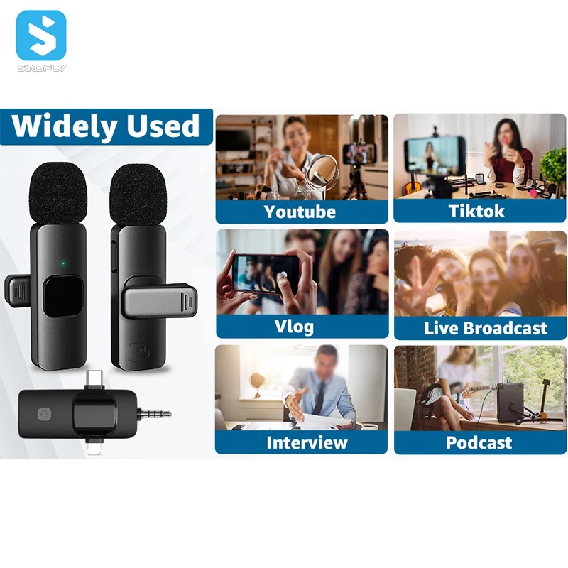 K35 K15 Professional Wireless Lavalier Microphone 3 In 1 Wireless Microphone Type C Noise ...