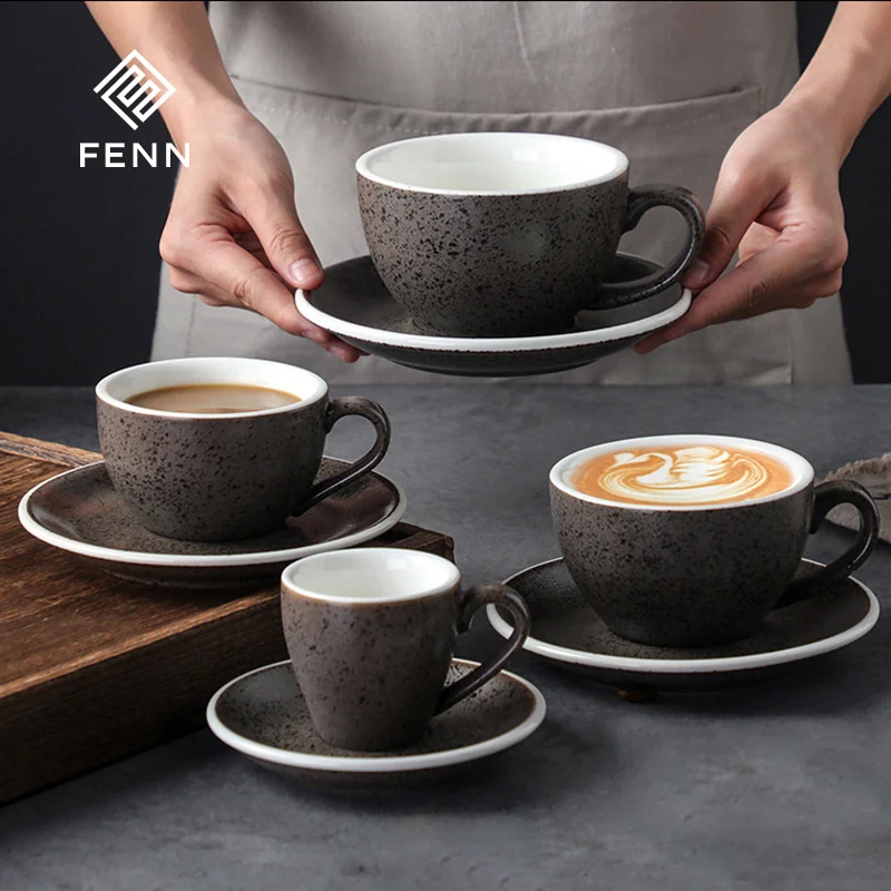 FENN Retro American Ceramic Vintage Espresso Cups & Saucers