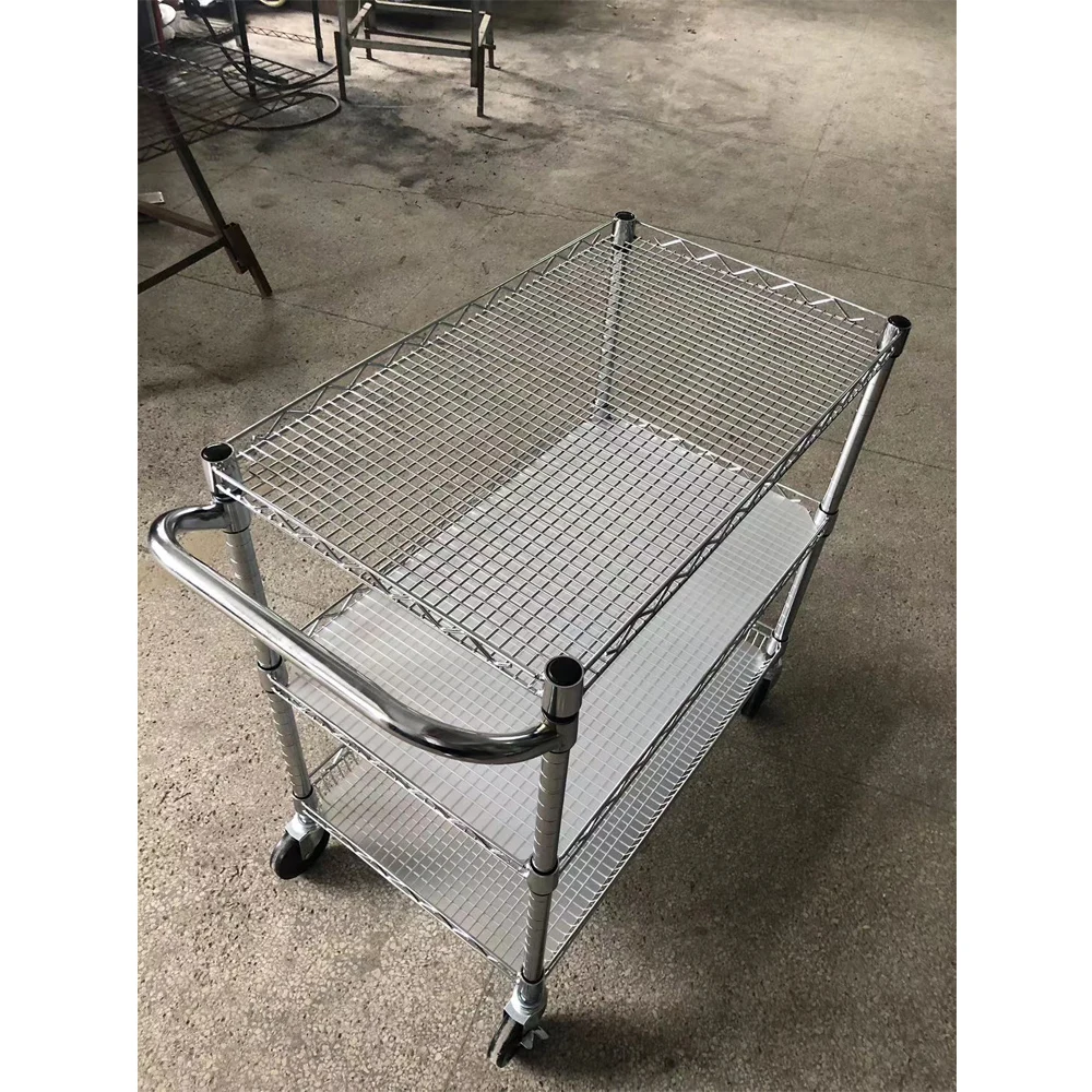 3 Tier Utility Cart Wire Rolling Cart With Wheels Commercial Grade ...