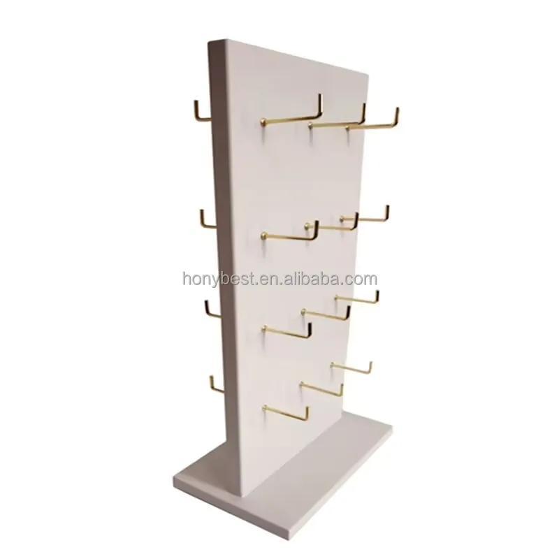 Retail Earring Keychain Display Rack Stand with Hooks,White MDF Wooden ...