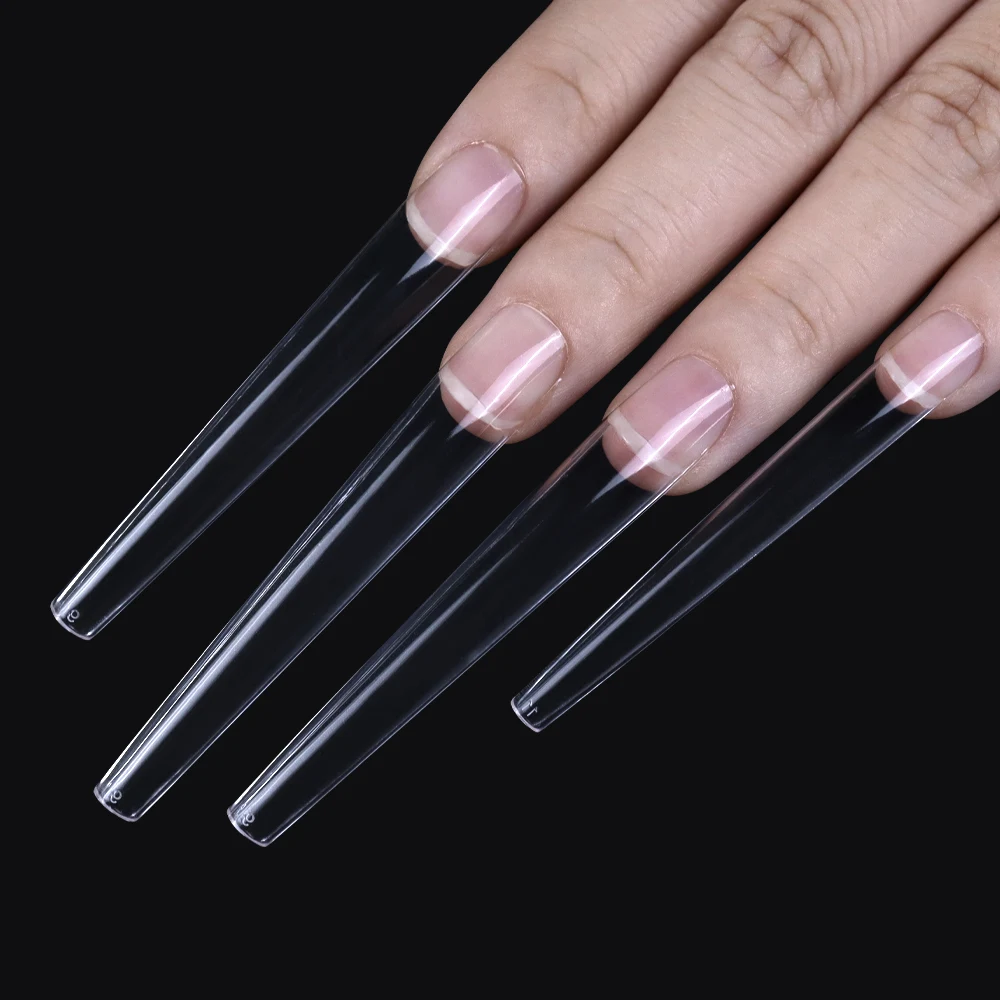 Extra Long Ballet False Nail Tips - Full Cover French Design