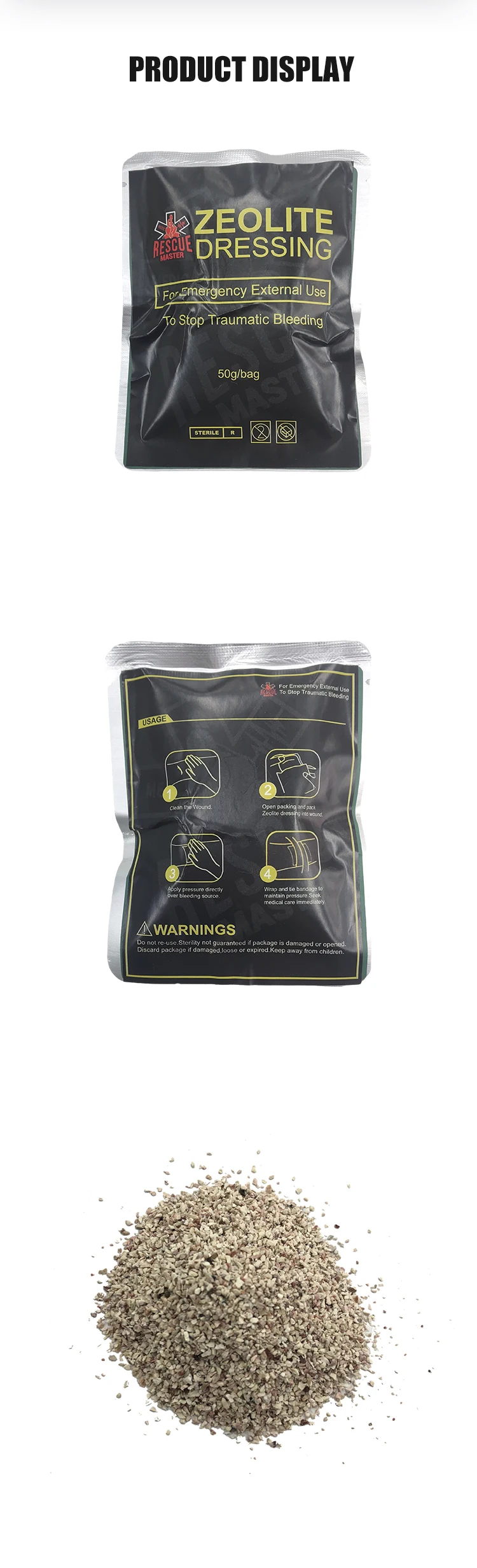 Tactical Medical Emergency Zeolite Dressing for Outdoor Camping Hiking