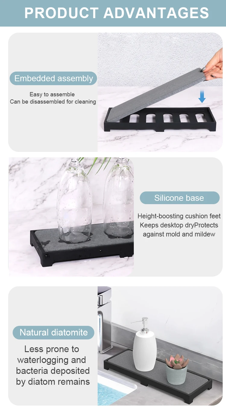 Bathroom Fast Drying Stone Instant Dry Sink Caddy Diatomite Sink Caddy ...