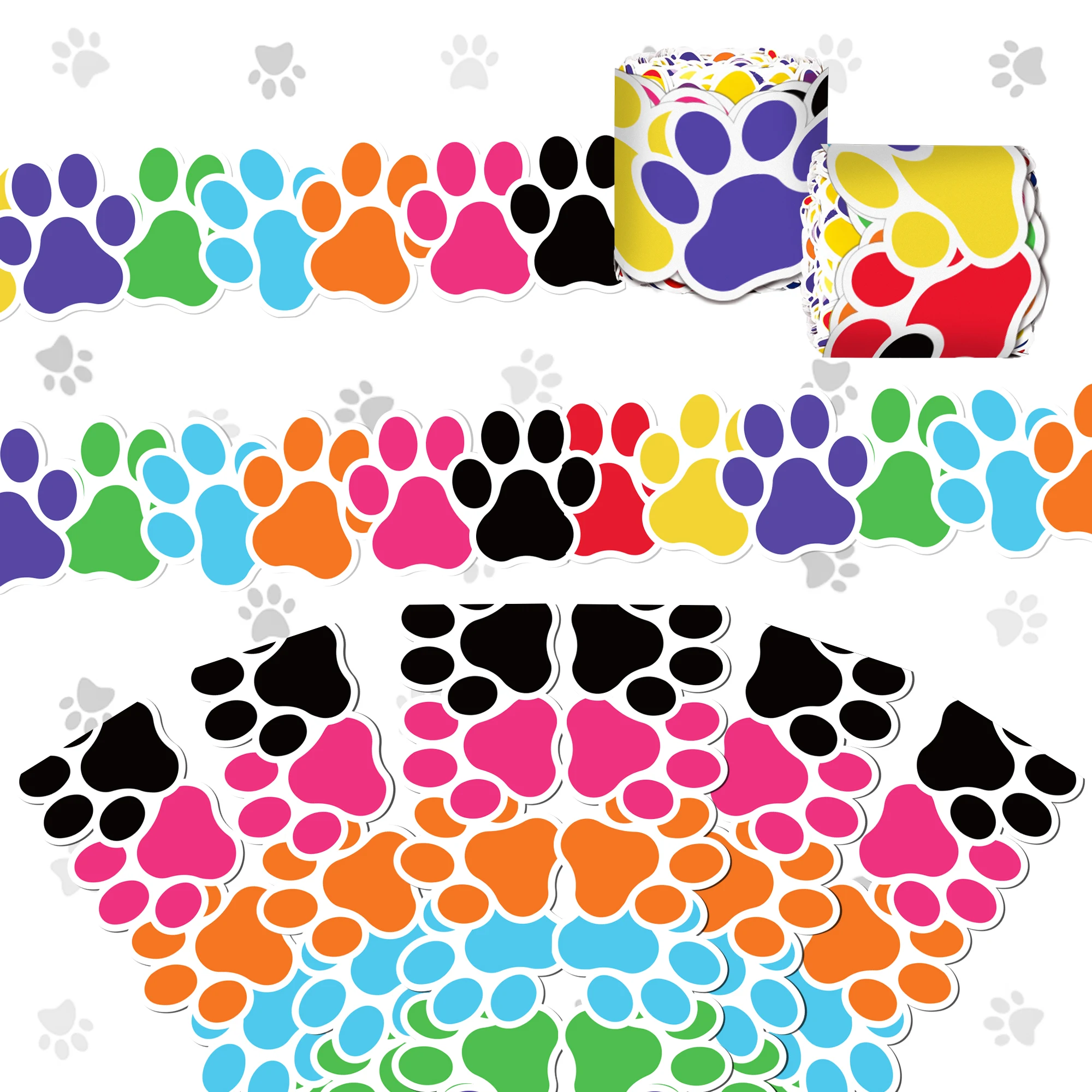 Huancai Paw Print Bulletin Board Border Trim Stickers Roll Self ...