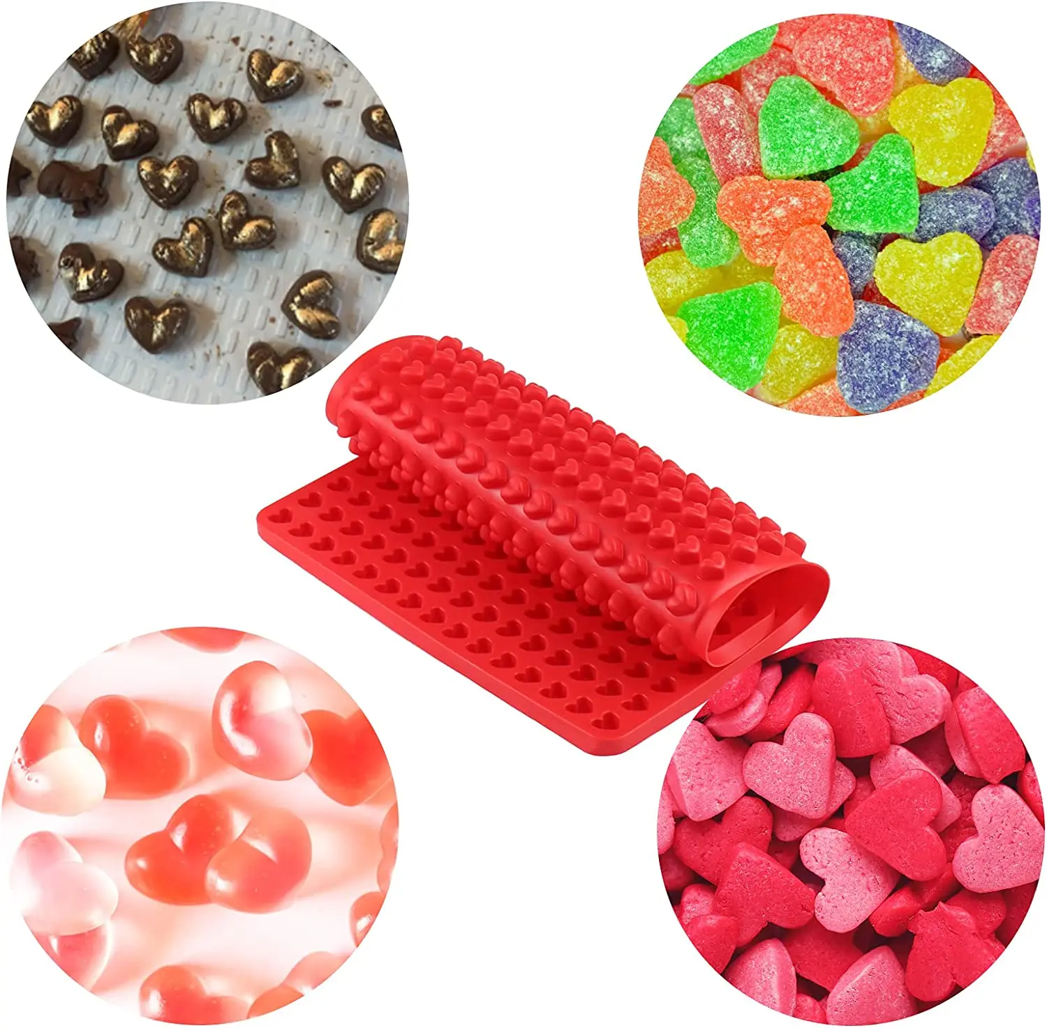 255-Cavity Mini Heart Silicone Gummy Candy Mold Chocolate Drops Mold ...