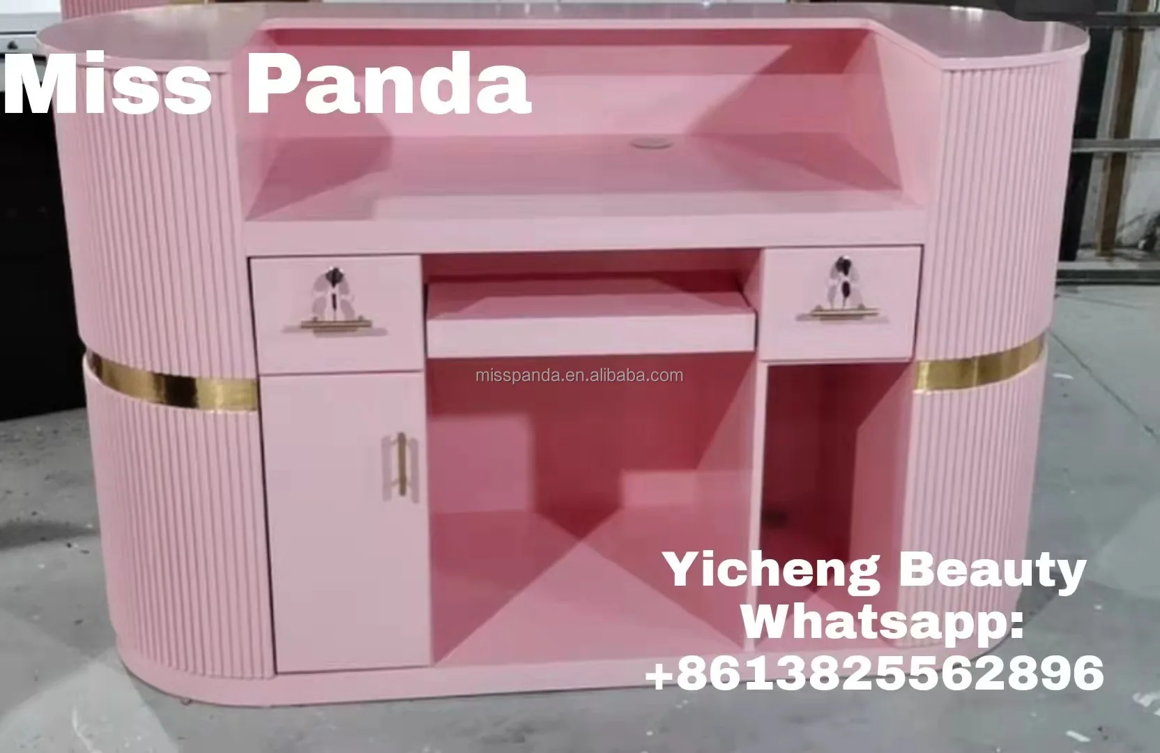 Custom Logo Cashier Reception Desk Durable Counter Hot Pink Or White ...