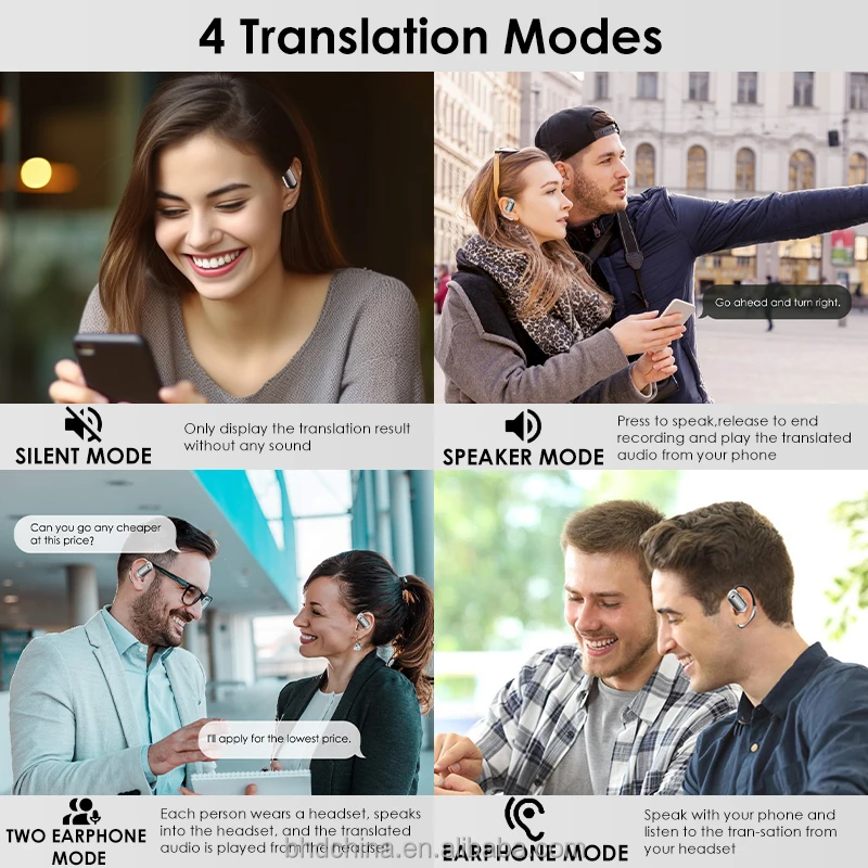 Instant Online Translation Earphone Smart AI Bluetooth Wireless Bone ...