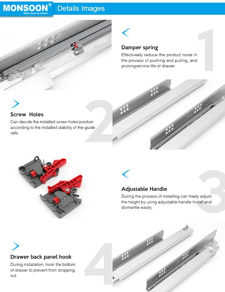 Heavy Duty Concealed Telescopic Slide Undermount Drawer Slide ...