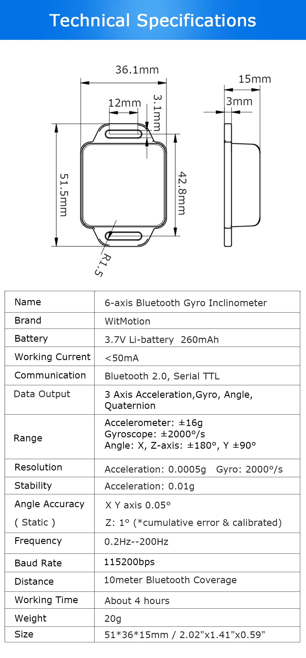 Witmotion BWT61CL BLE2.0 Gyroscope - Precision & Versatility