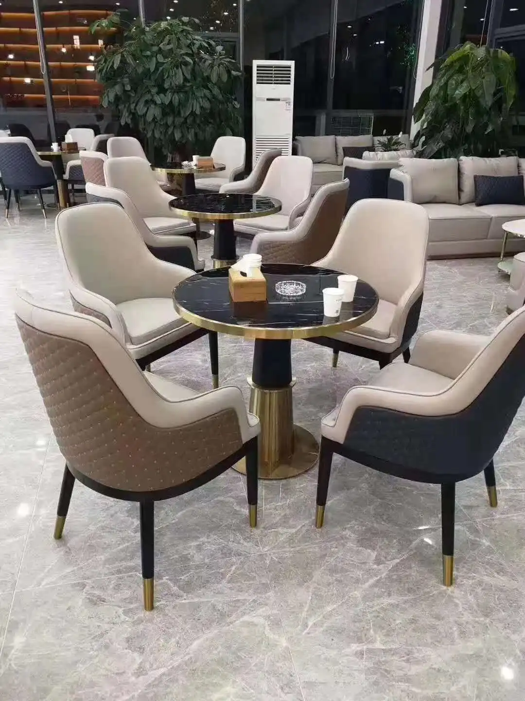 Cheap Round Dining Table Set 4 Seater Modern Marble Coffee Shop Dining ...