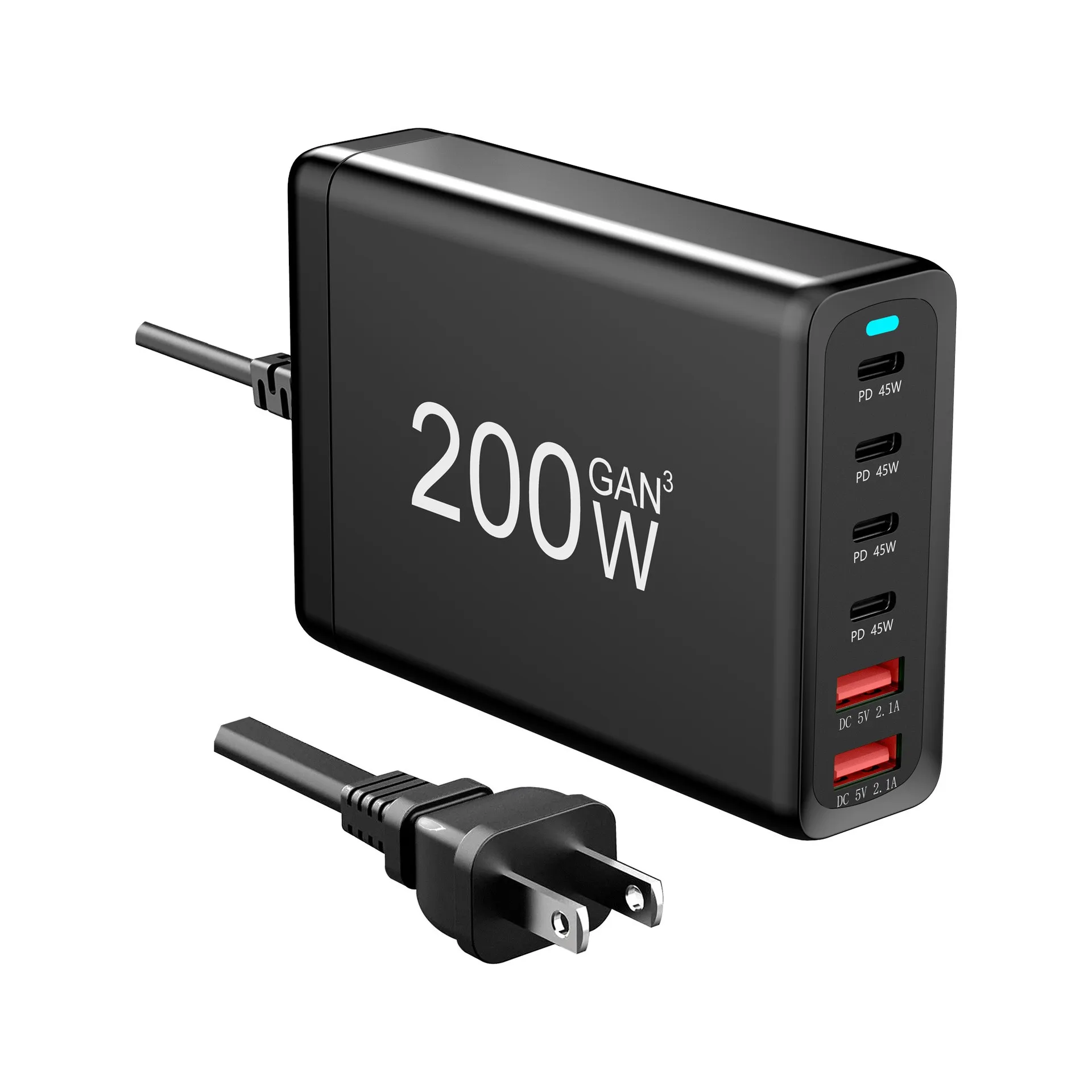 Incarcator laptop universal, 200W, 6 porturi USB-C, PD, QC, Negru - eMAG.ro