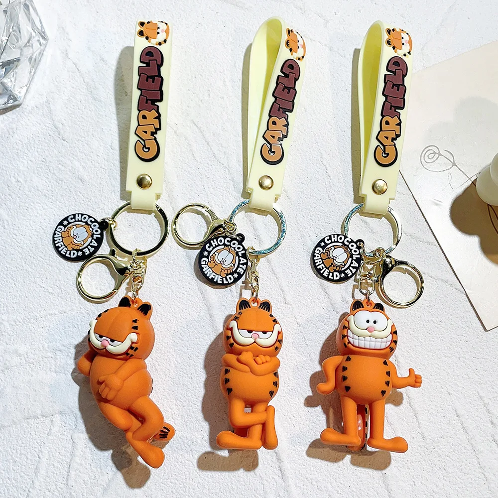 7 Cute for Garfield Cartoon Keychain Funny Doll Couple Car Pendant Bag ...