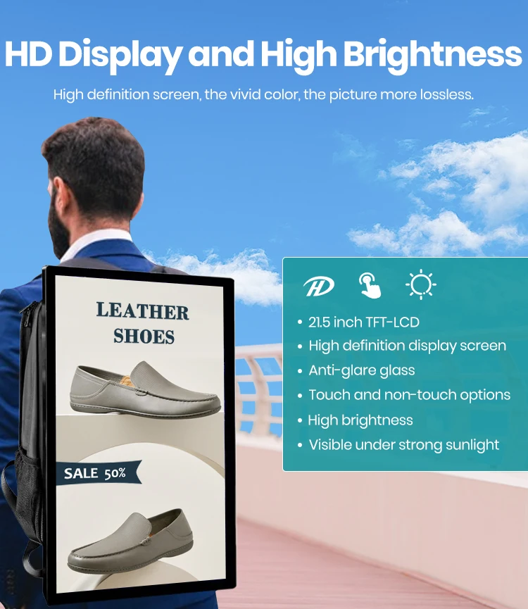 Mobile Digital Backpack Billboard Lcd Backpack Walking Billboard 21.5 ...