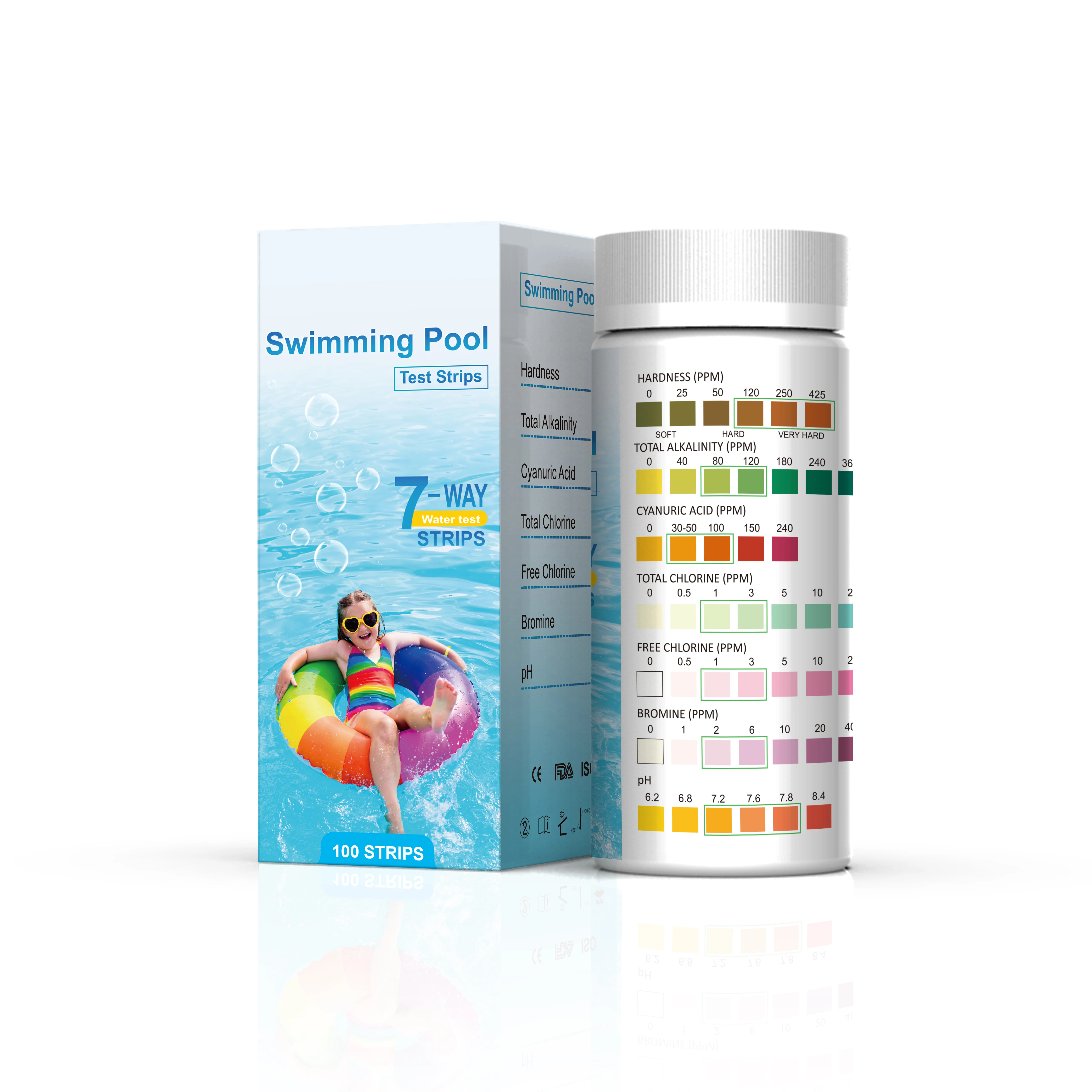 7-Way Pool Test Strips, 150 Strips Water Chemical Testing for Swimming ...