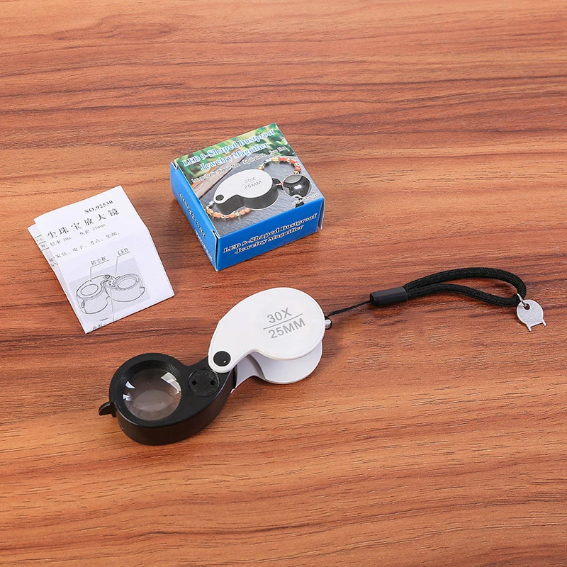 Portable 30x25mm Led Illuminated Jewelry Loupe Magnifier For Gemstone ...